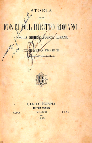 Storia Delle Fonti Del Diritto Romano e Della Giurisprudenza Romana - AASP